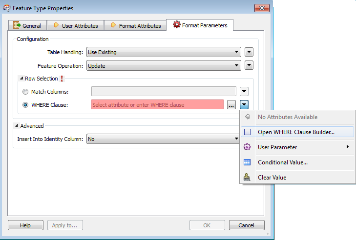 Writer Feature Type Format Parameters