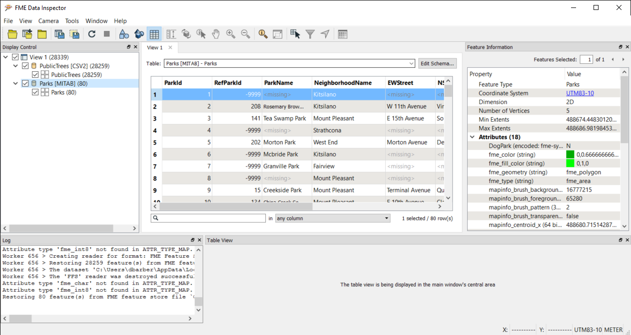 Viewing Data in Table Mode