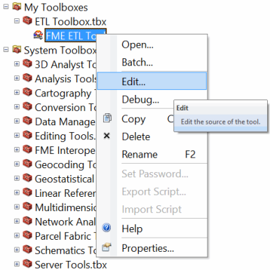 Editing a Spatial ETL Tool