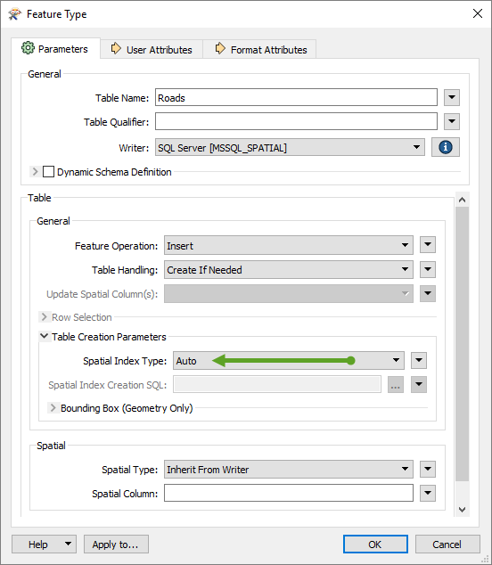 About Writer Feature Type Parameters