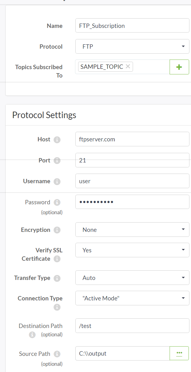 Creating an FTP Subscription